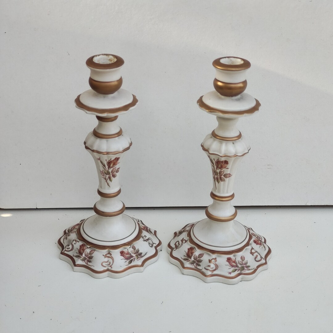 Antique Porcelain Candlesticks Pair Candleholder Victorian Candle ...