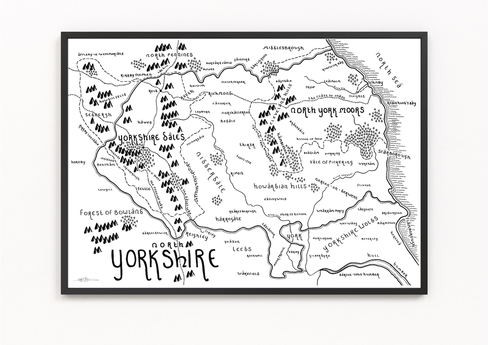 NORTH YORKSHIRE Map Print County Map Minimalist Map Art - Etsy