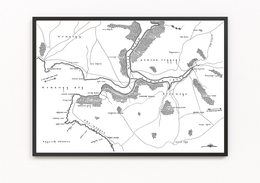 NEWTON FERRERS/NOSS Mayo | County Map | Minimalist Map Art | Wall Art ...