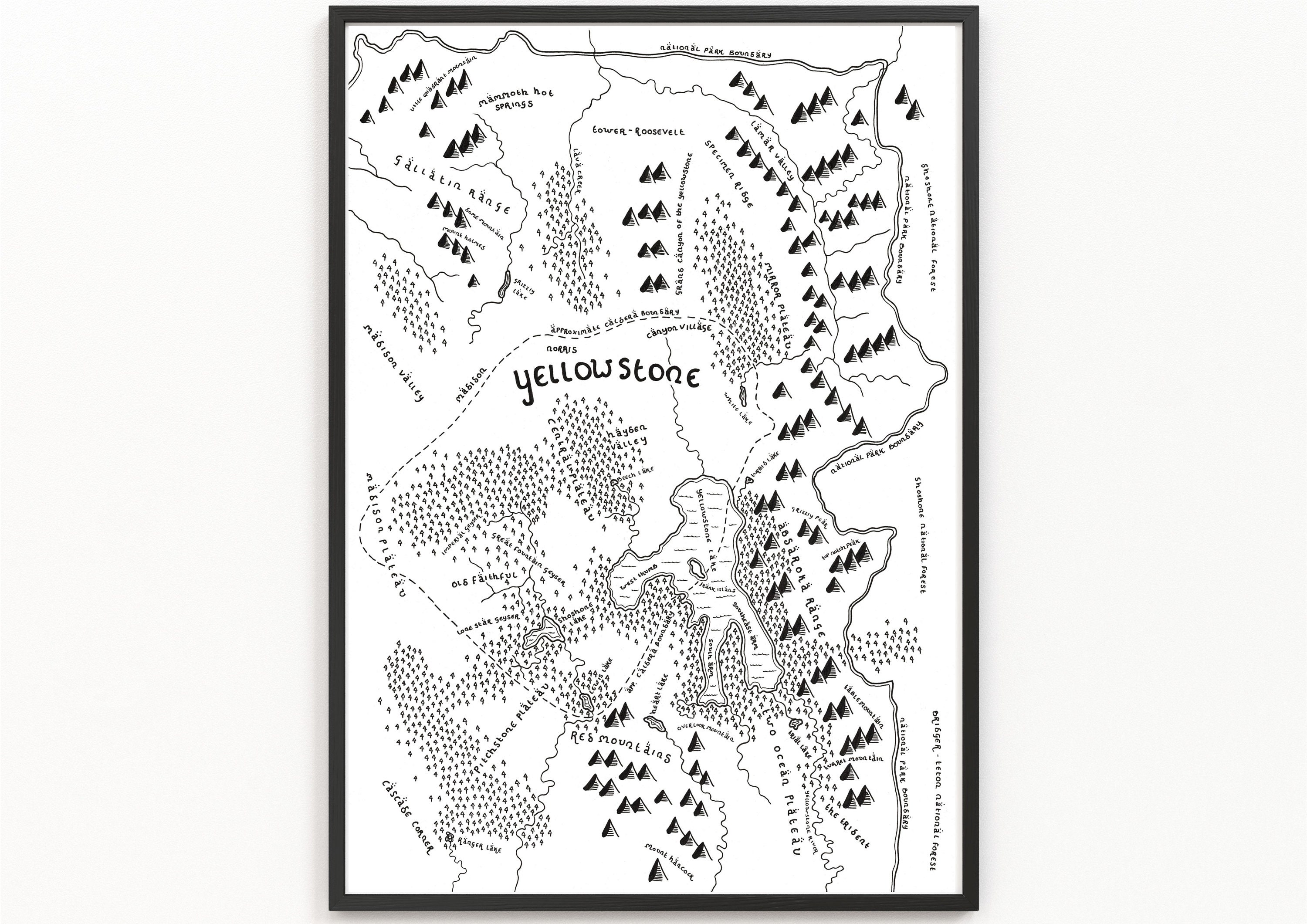 YELLOWSTONE Map Print National Park Map Minimalist Map Art - Etsy