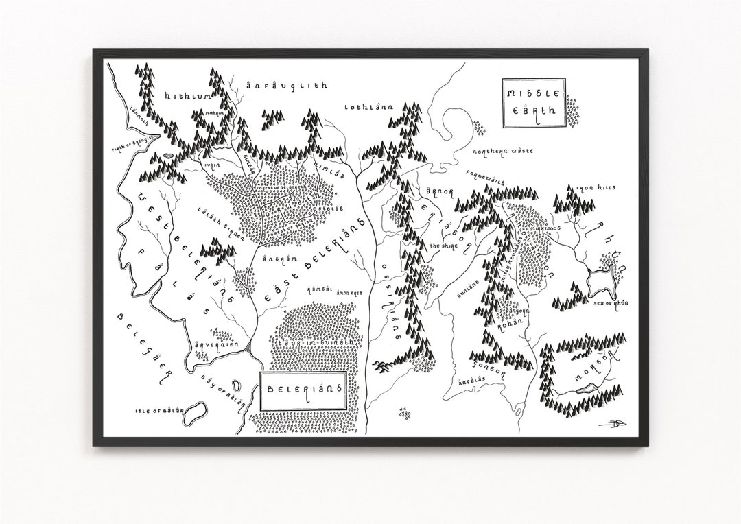 MIDDLE EARTH/BELERIAND Map Print Fictional Map Minimalist Map Art Wall ...