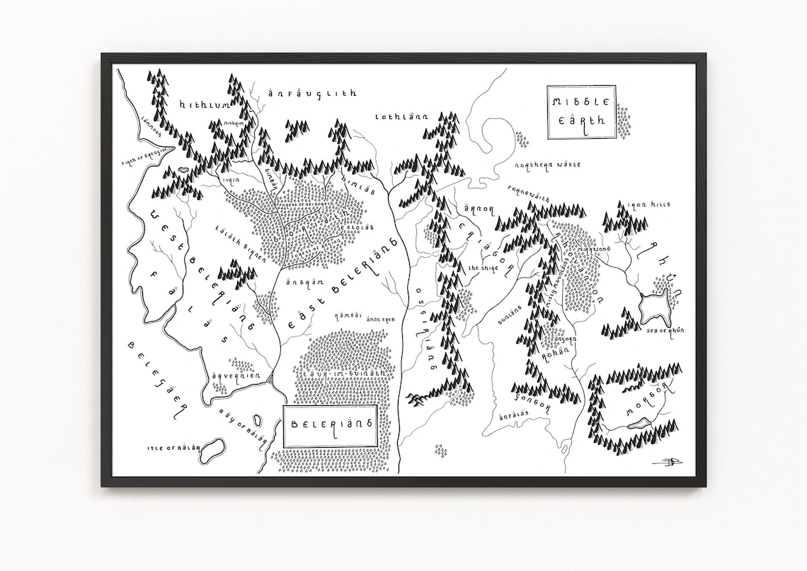 MIDDLE EARTH/BELERIAND Map Print Fictional Map Minimalist - Etsy UK