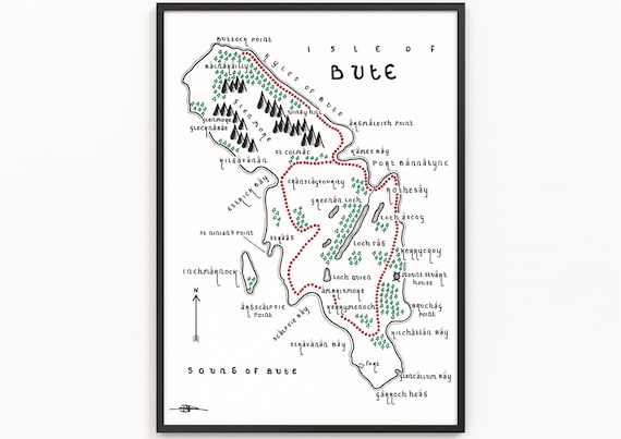 ISLE OF BUTE Map Print Minimalist Map Art Wall Art Art - Etsy UK