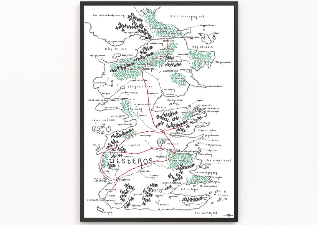 WESTEROS (A Game of Thrones) Map Print | Fictional Map | Minimalist Map ...
