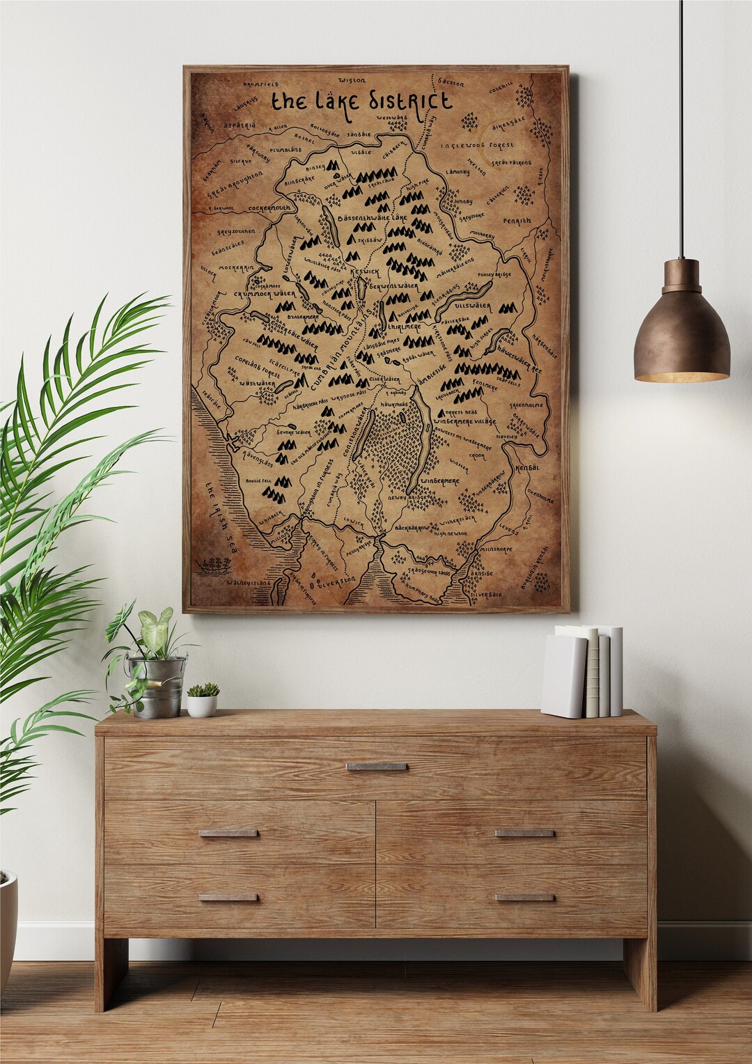 THE LAKE DISTRICT Aged Map Print | National Park Map | Minimalist Map ...