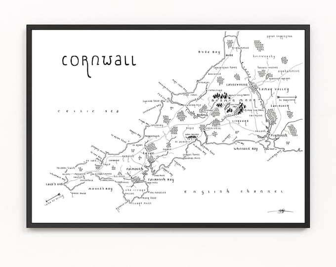 Illustrated Map of Cornwall - Etsy