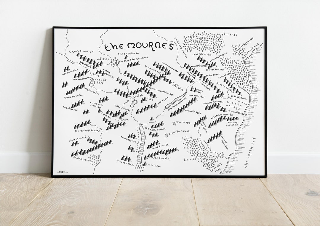 THE MOURNES Map Print | Mountain Map | Minimalist Map Art | Wall Art ...