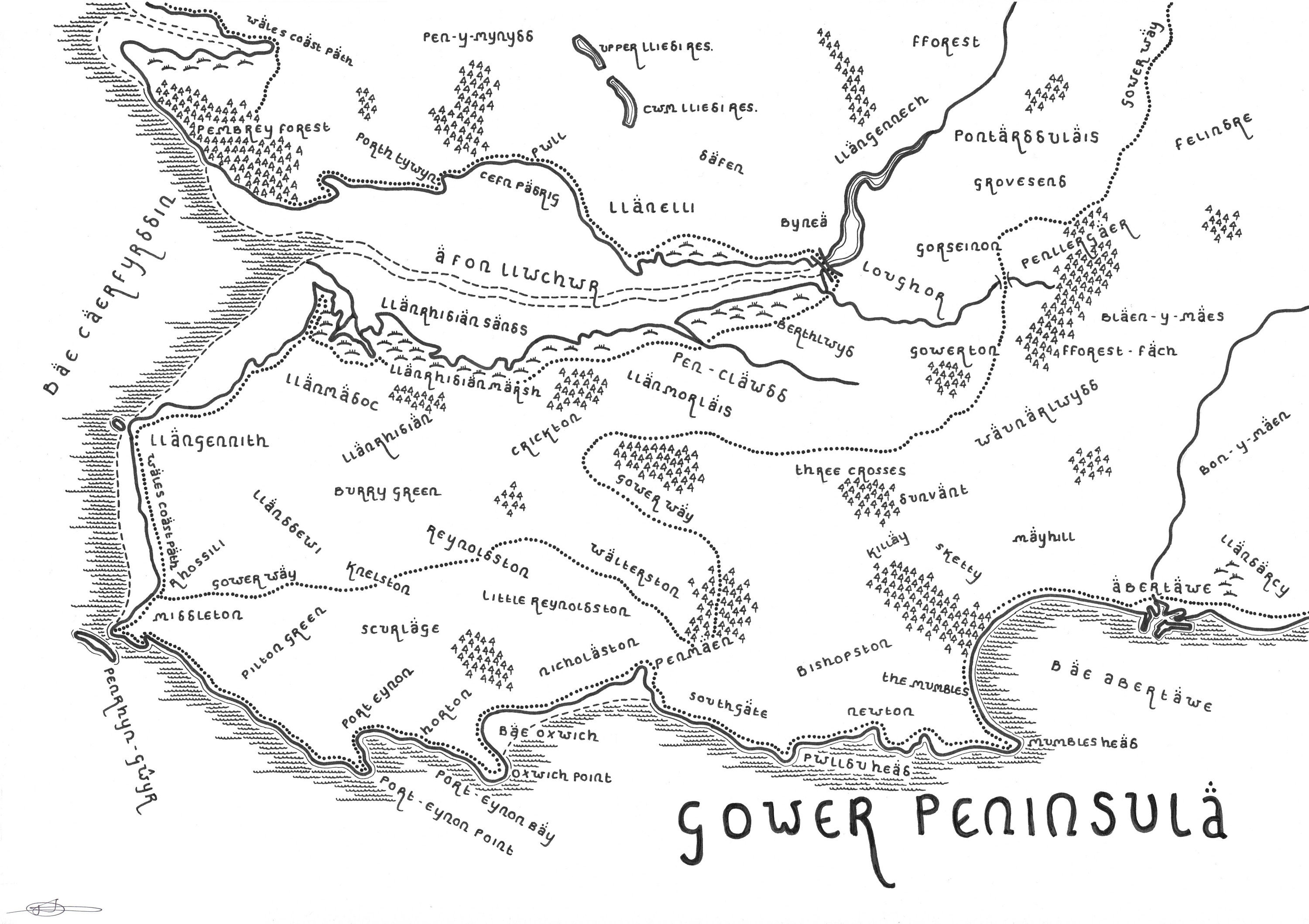 THE GOWER PENINSULA Map Print | Minimalist Map Art | Wall Art | Art ...