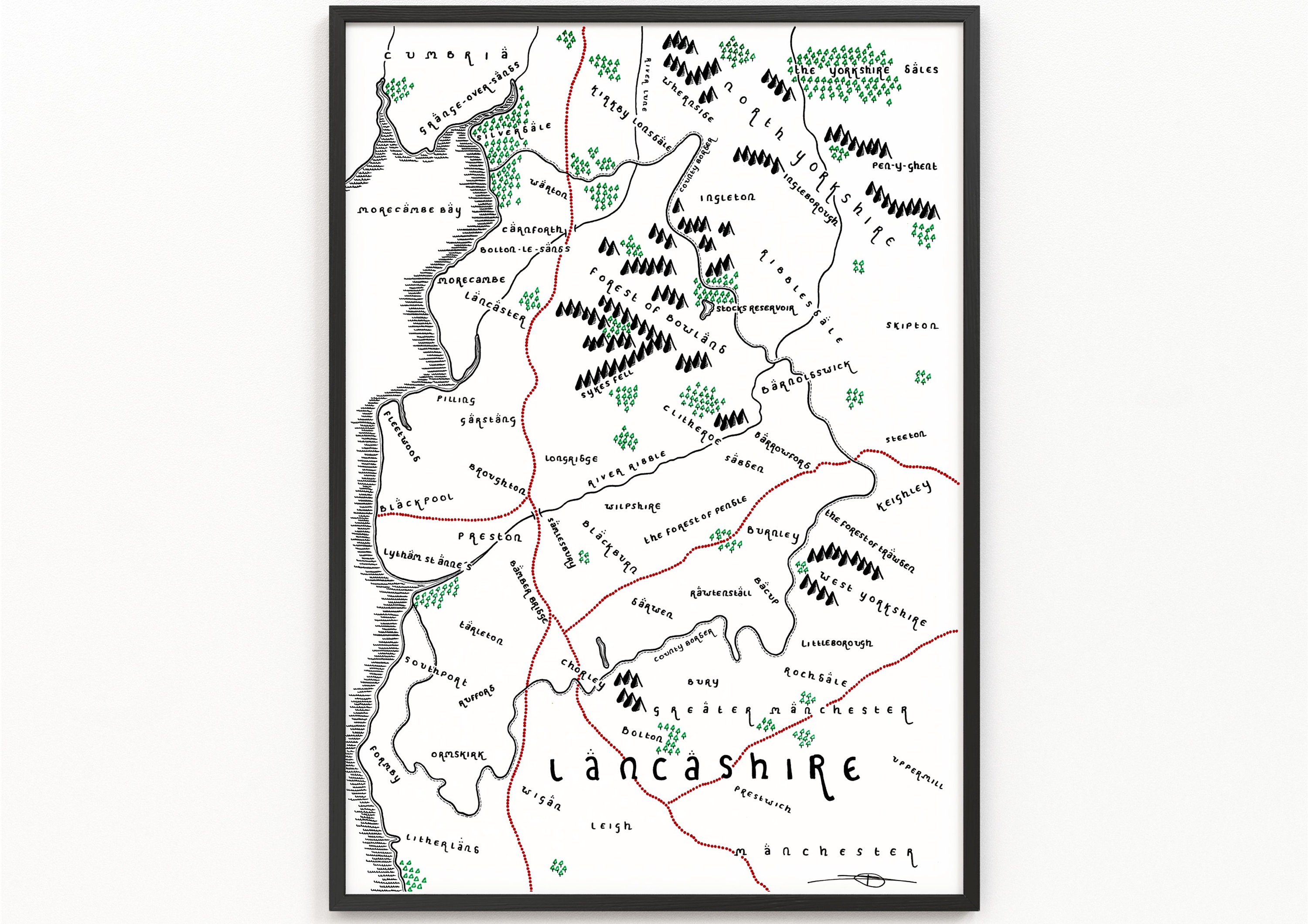 LANCASHIRE Map Print County Map Minimalist Map Art Wall - Etsy UK