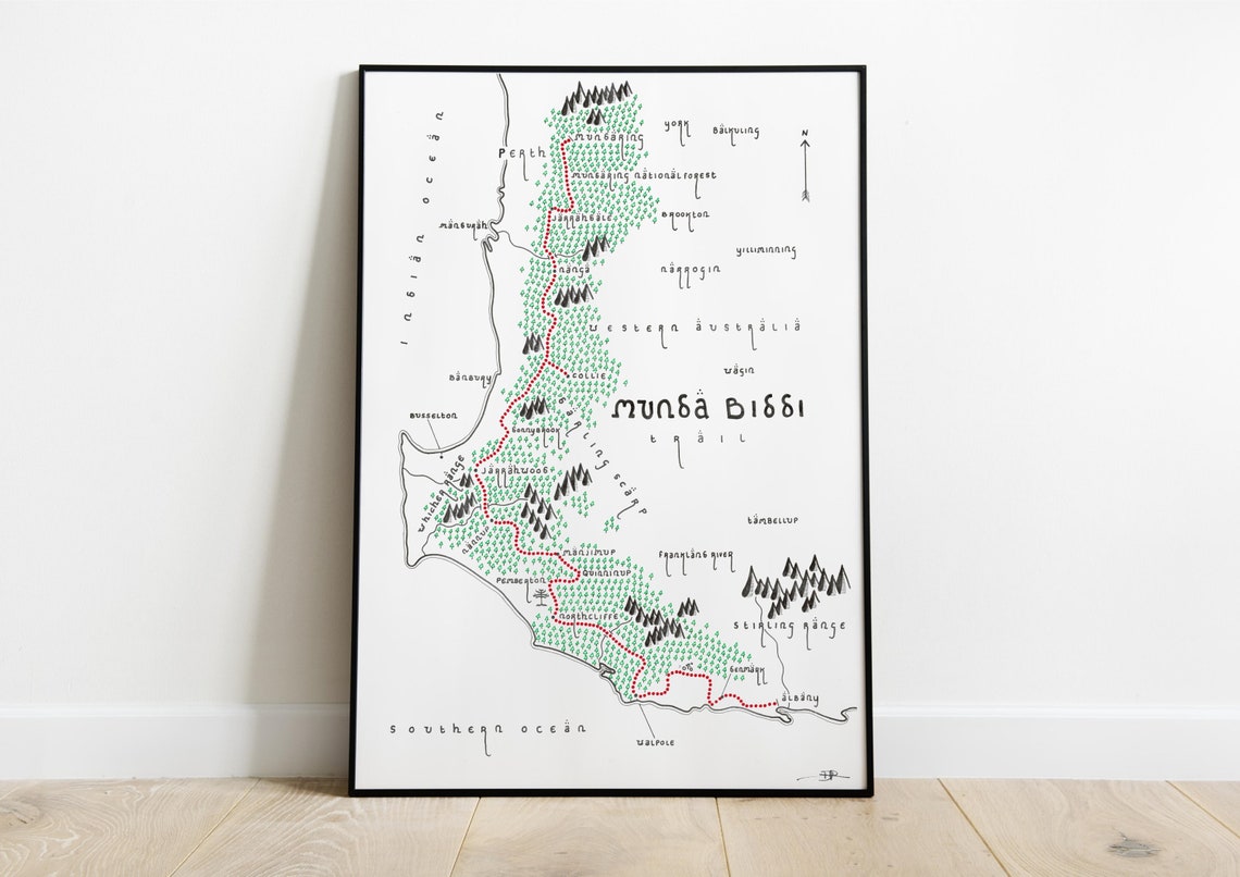 MUNDA BIDDI TRAIL Map Print | Trail Map | Minimalist Map Art | Wall Art ...