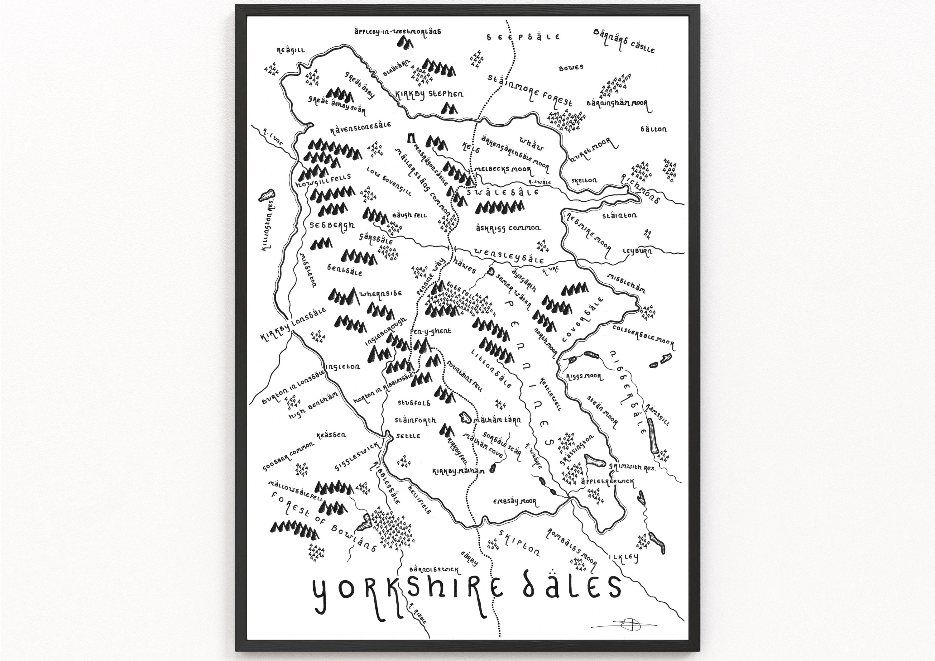 THE YORKSHIRE DALES Map Print National Park Map Minimalist - Etsy