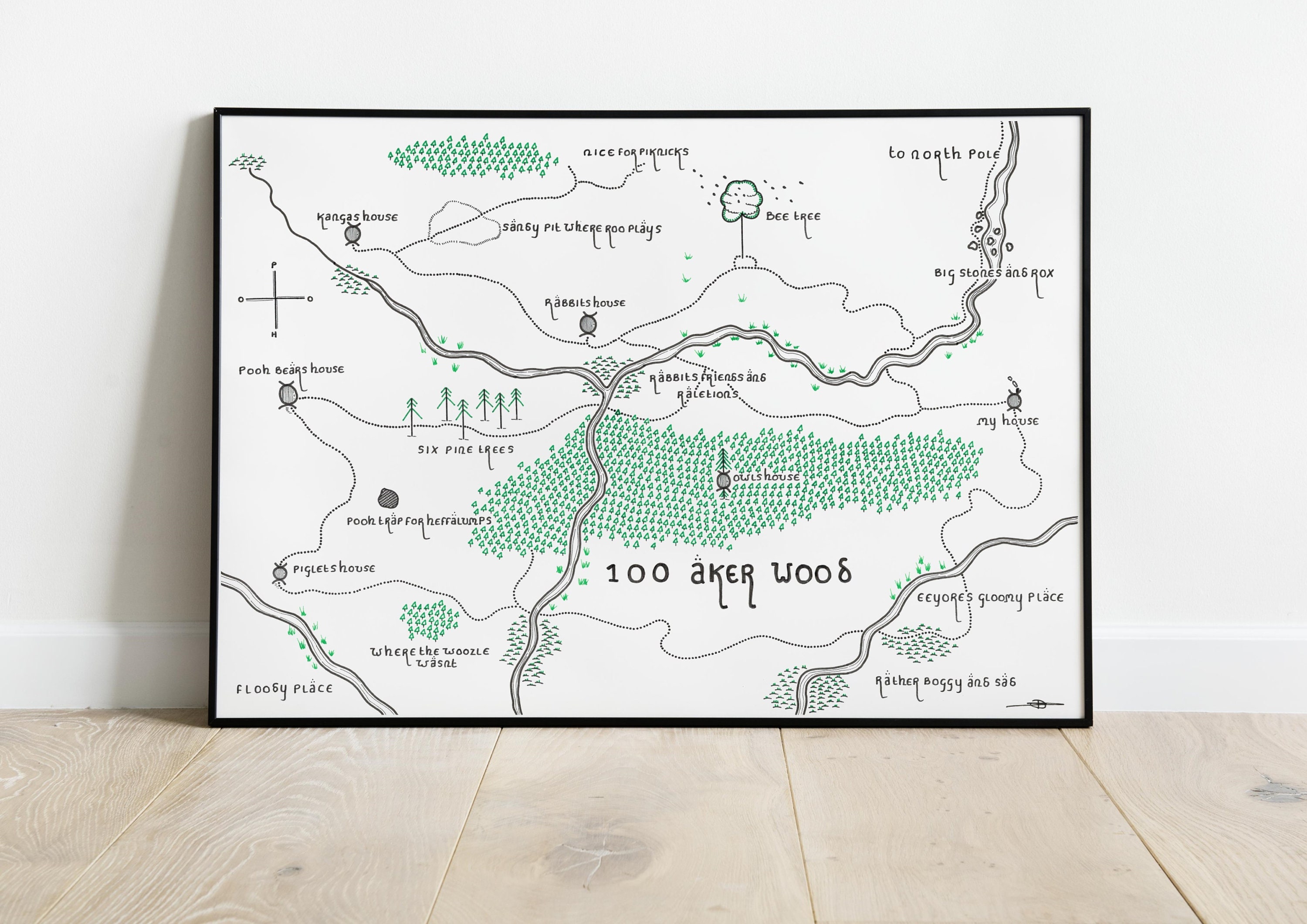 100 AKER WOOD Winnie-The-Pooh Map Print Fictional Map | Etsy