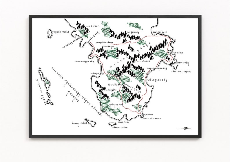 WILSONS PROMONTORY Map Print | Trail Map | Minimalist Map Art | Wall ...