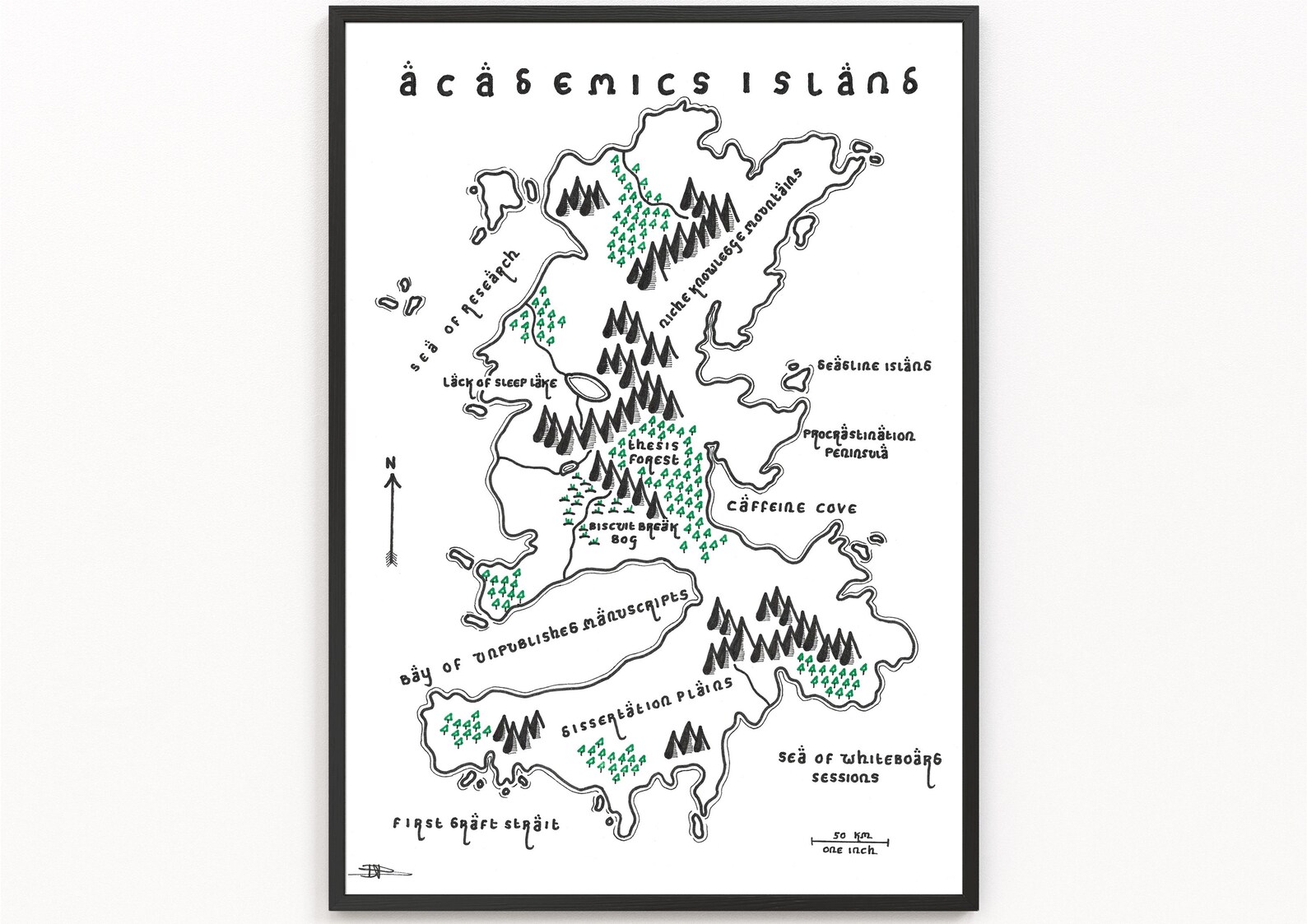 ACADEMICS ISLAND Map Print | Fictional Map | Minimalist Map Art | Wall ...
