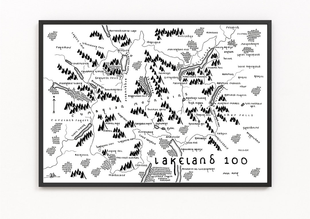LAKELAND 100 Map Print | Ultramarathon Map | Minimalist Map Art | Wall ...