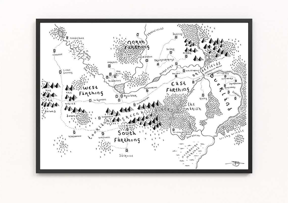 THE SHIRE (the Lord of the Rings) Map Print | Fictional Map ...