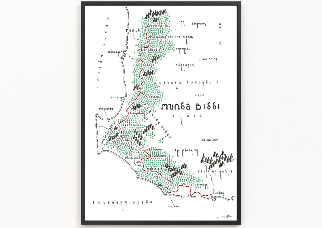 MUNDA BIDDI TRAIL Map Print | Trail Map | Minimalist Map Art | Wall Art ...