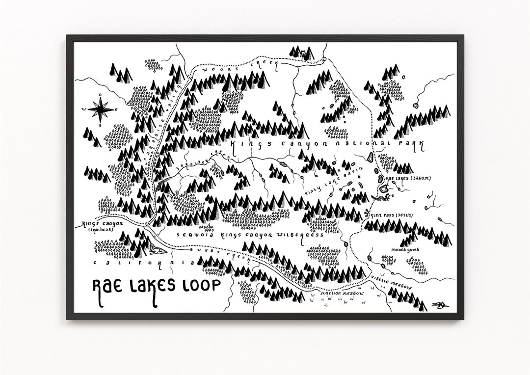 RAE LAKES LOOP Map Print | Trail Map | Minimalist Map Art | Wall Art ...