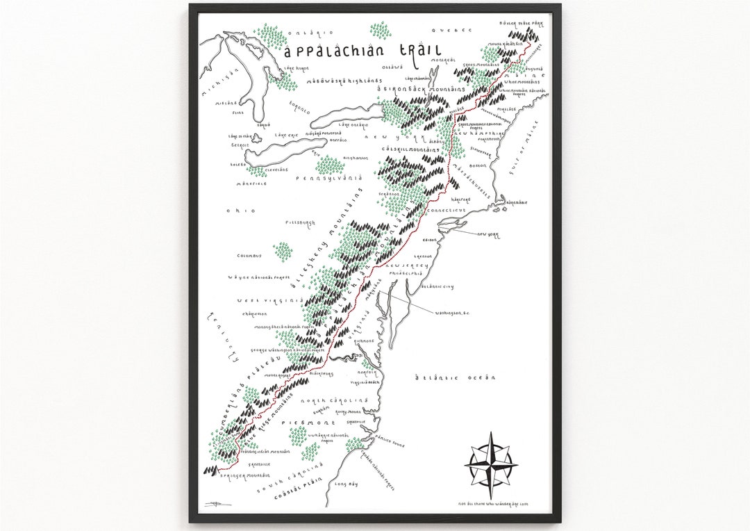 APPALACHIAN TRAIL Map Print | Trail Map | Minimalist Map Art | Wall Art ...