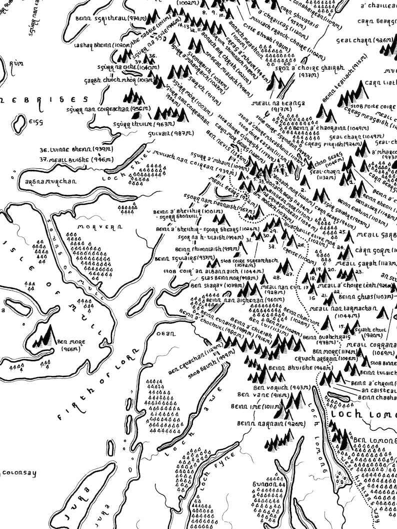 THE MUNROS Map Print Mountain Map Minimalist Map Art - Etsy UK