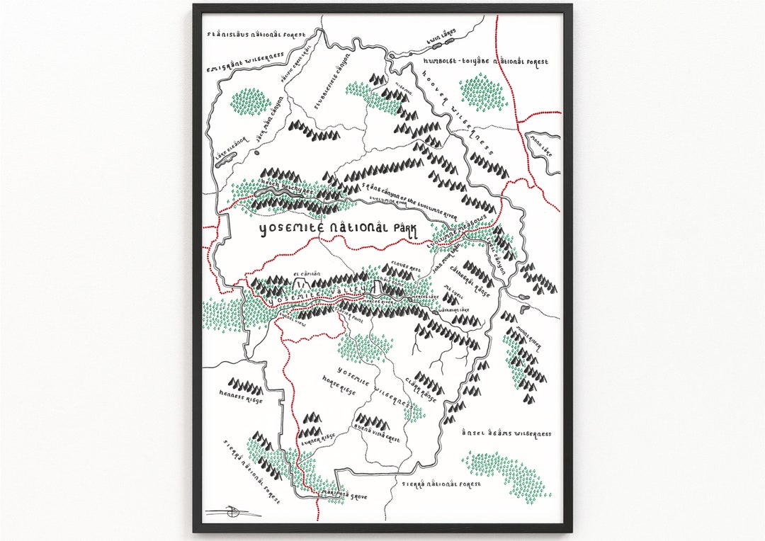 YOSEMITE Map Print | National Park Map | Minimalist Map Art | Wall Art ...