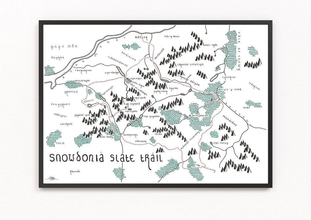 SNOWDONIA SLATE TRAIL Map Print | Trail Map | Minimalist Map Art | Wall ...
