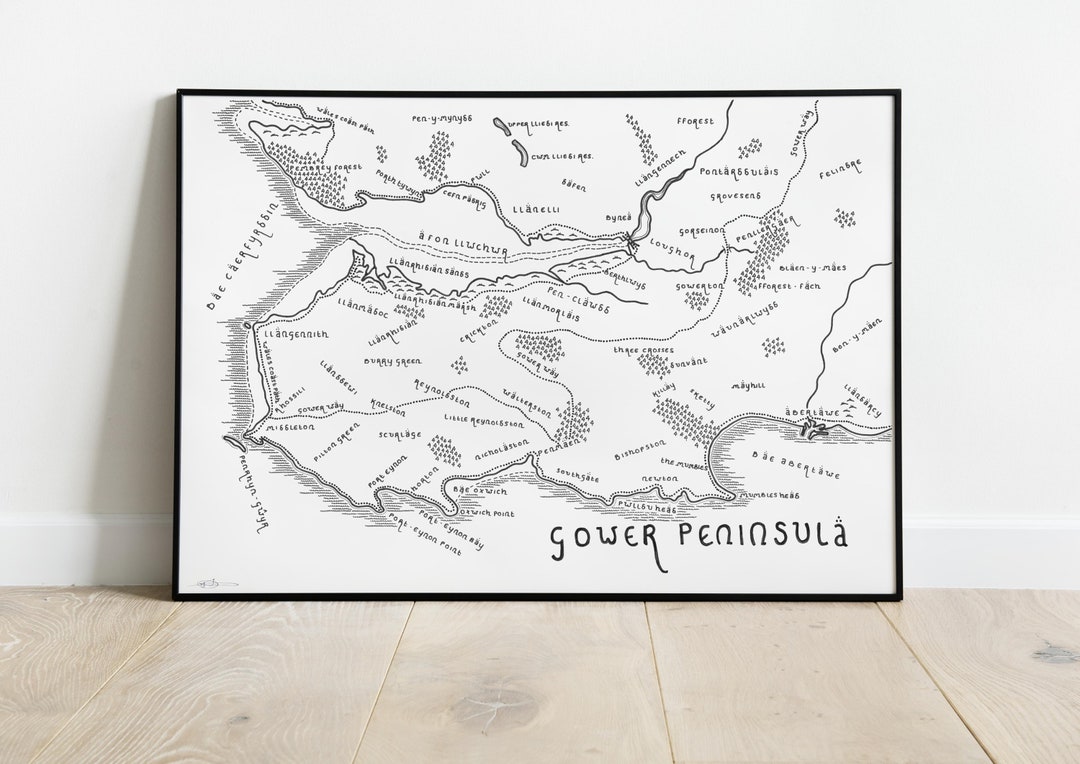 THE GOWER PENINSULA Map Print | Minimalist Map Art | Wall Art | Art ...