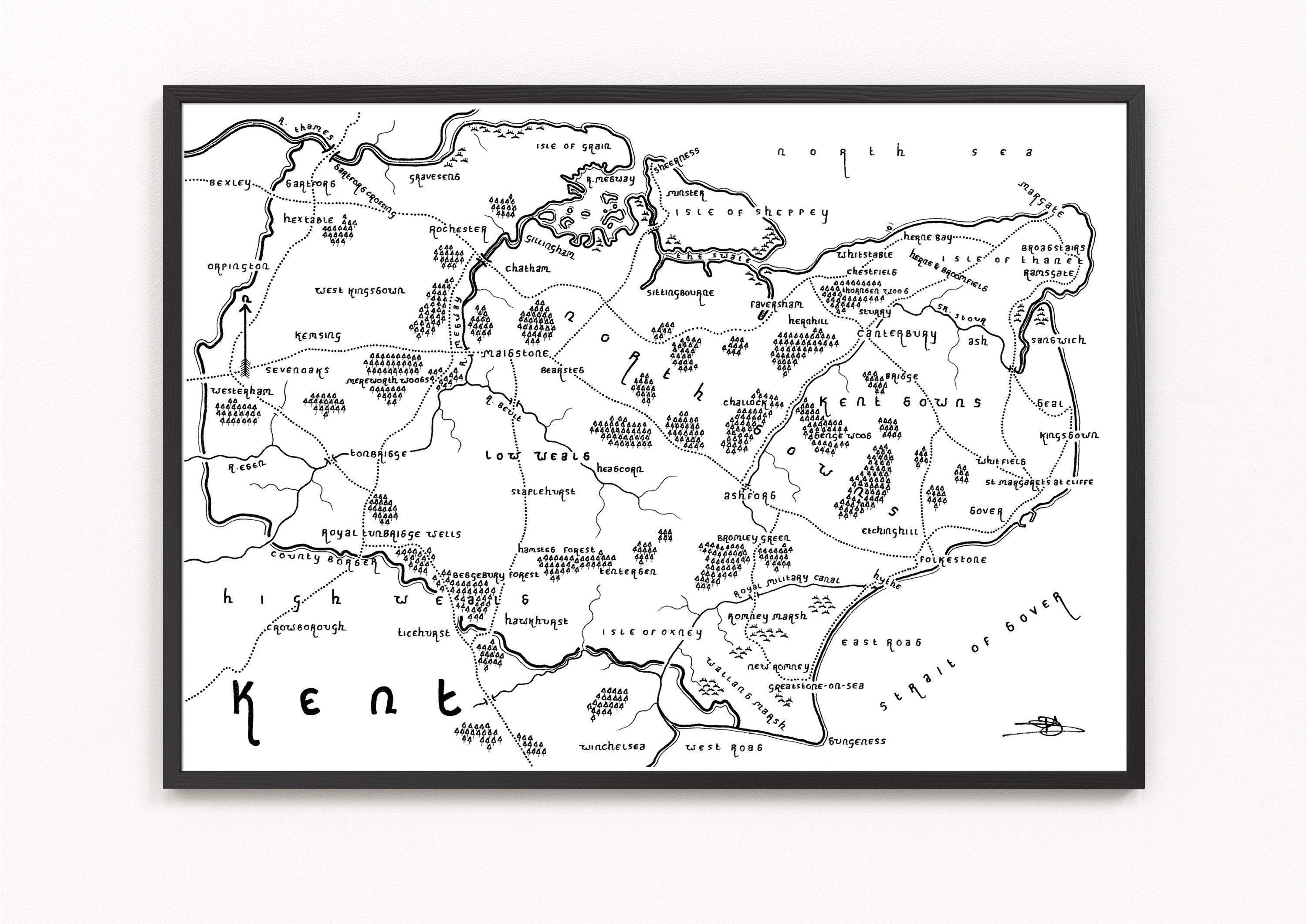 KENT County Map Print County Map Minimalist Map Art Wall - Etsy UK