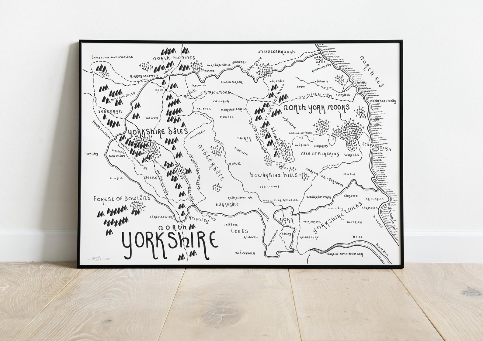 NORTH YORKSHIRE Map Print | County Map | Minimalist Map Art | Wall Art ...