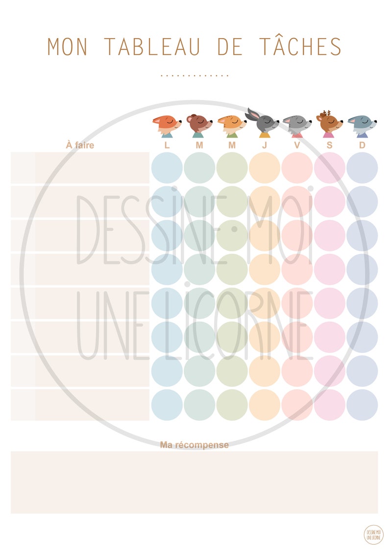 PDF PRINTABLE FRANÇAIS Mon tableau de tâches Animaux organisation ...