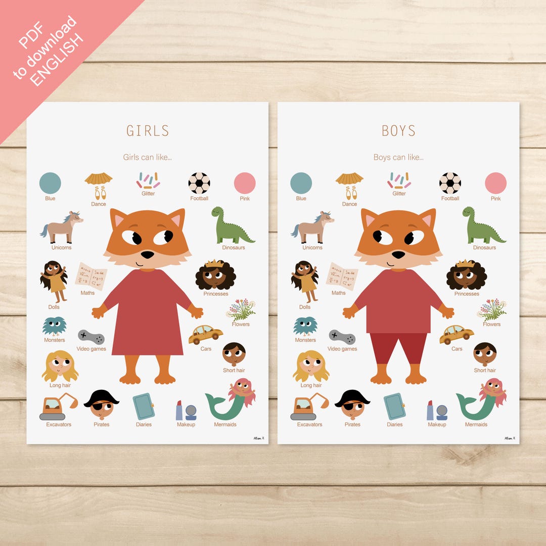 PDF 2 POSTERS ENGLISH - "girls Can Like" & "boys Can Like" (children's ...