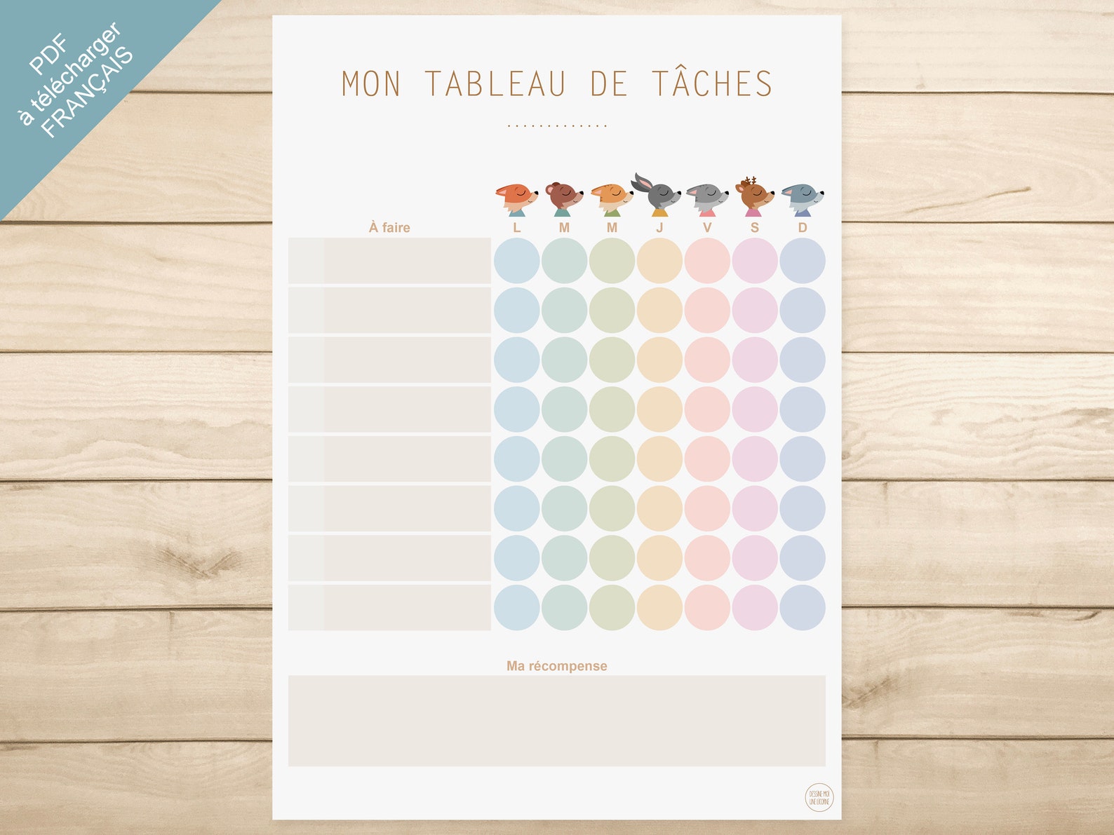 PDF PRINTABLE FRANÇAIS Mon tableau de tâches Animaux organisation ...