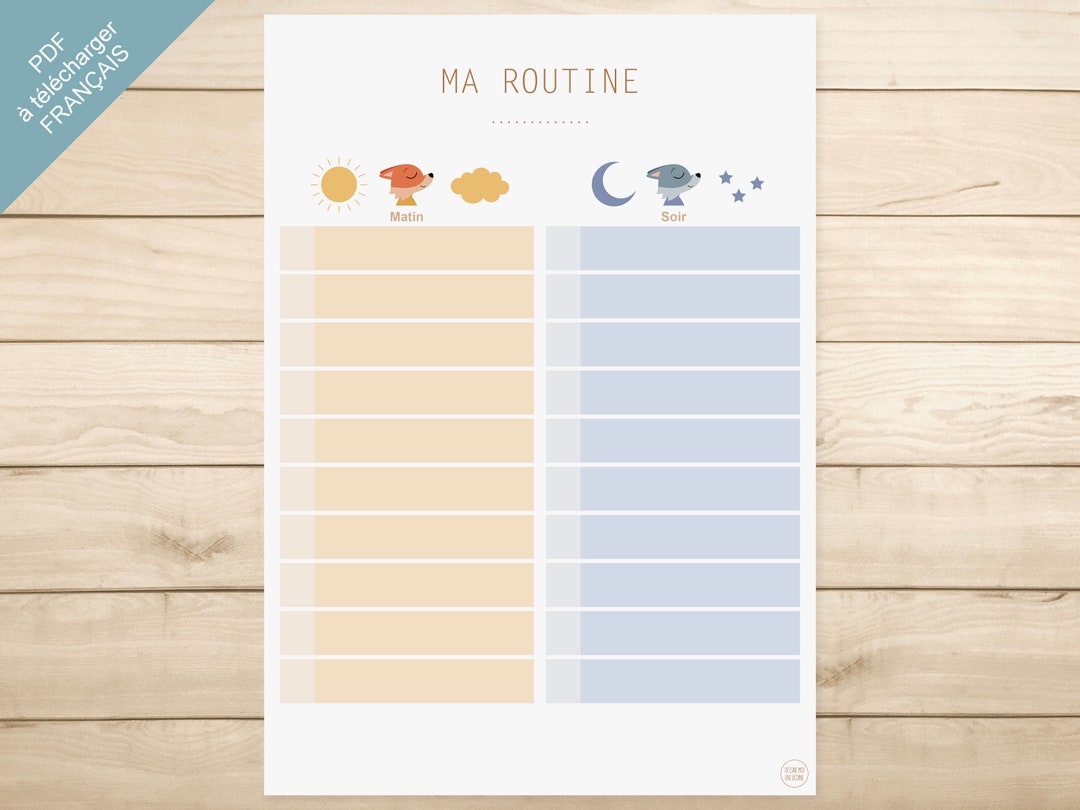 PDF PRINTABLE FRANÇAIS Ma routine matin/soir Animaux organisation ...