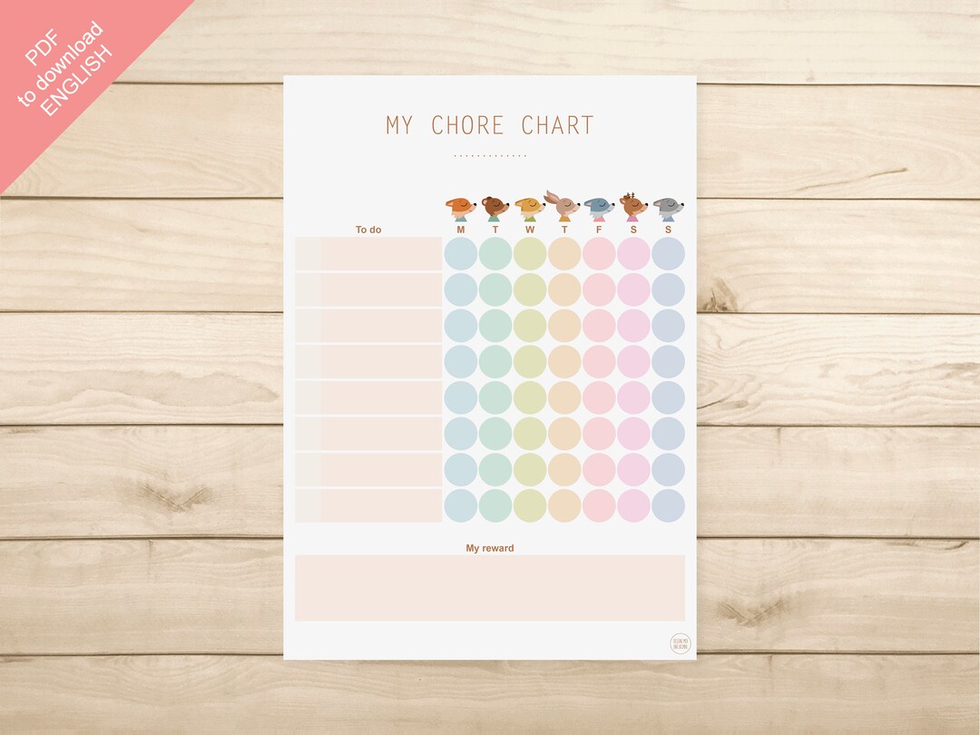 PDF PRINTABLE ENGLISH - "my Chore Chart" Animals (child Organization ...