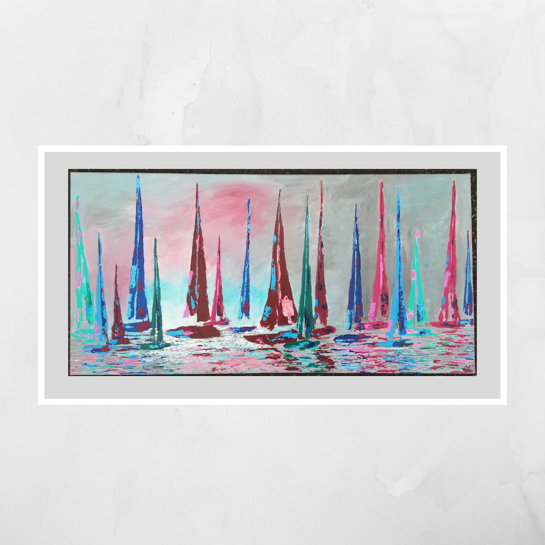 Sailboat Abstract Original Painting on Canvas, 18x36 - Etsy