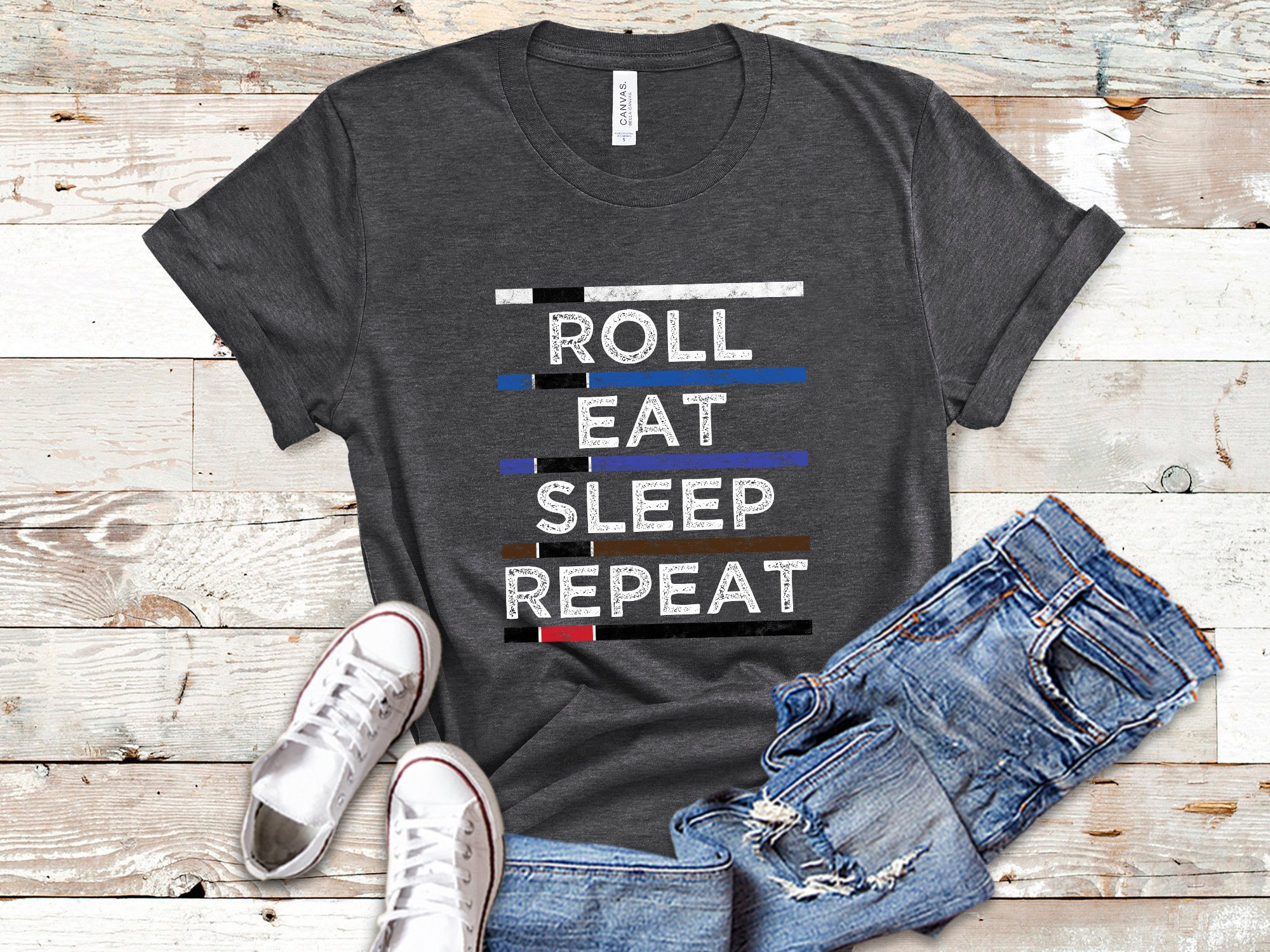 Roll Eat Sleep Repeat Jiu Jitsu Shirt Tank Top Hoodie Bjj | Etsy