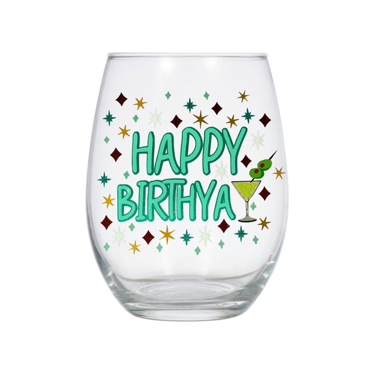 Happy Birthday Stemless Wine Glass, Happy Birthyay, Retro Theme ...