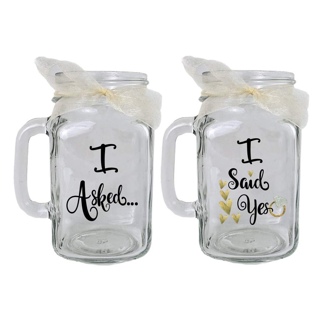 I Asked I Said Yes Mason Jars Rustic Engagement Mugs - Etsy