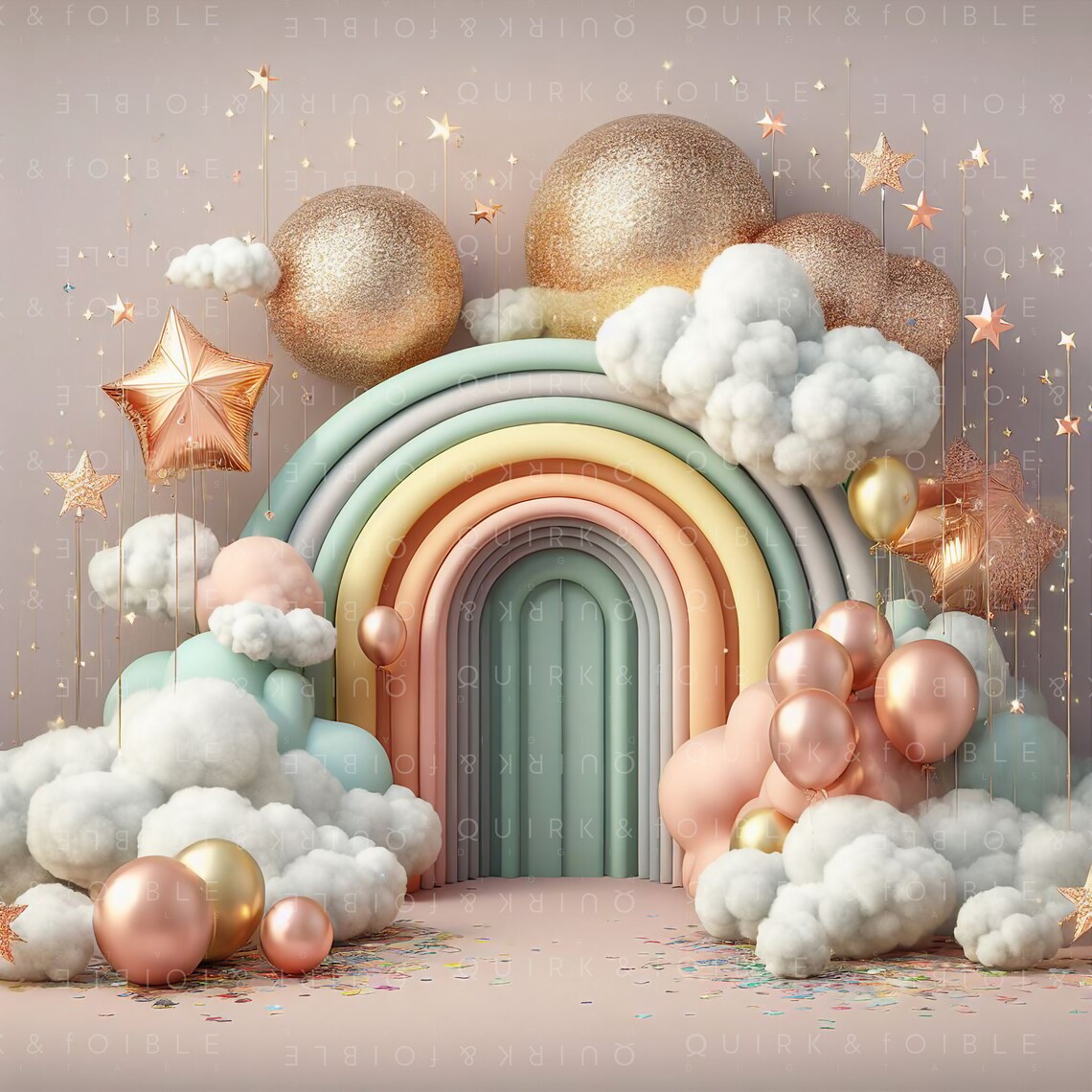 Rainbow Clouds Balloon Arch Digital Backdrop for Children's Birthday Party Baby Shower Maternity ...