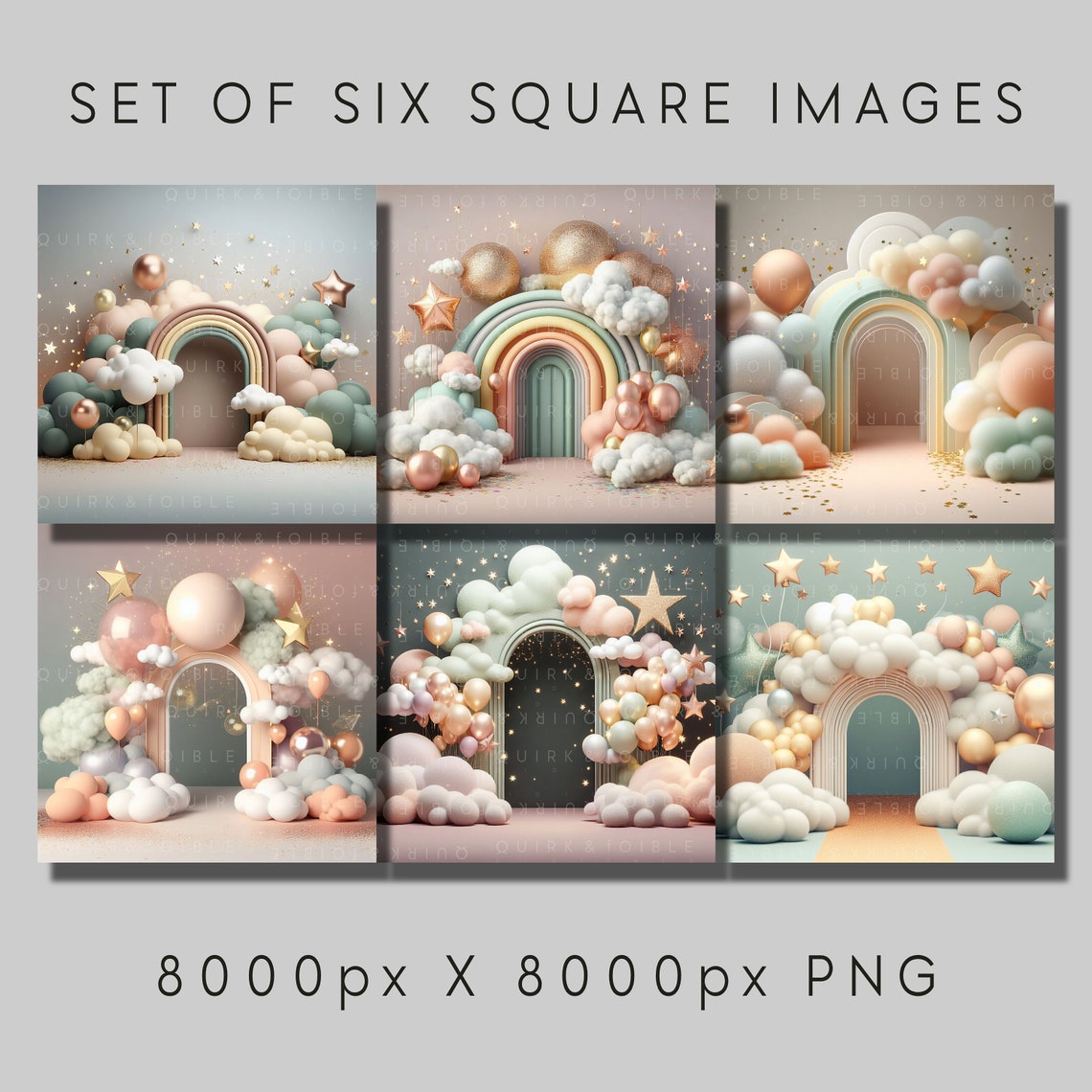 Rainbow Clouds Balloon Arch Digital Backdrop for Children's Birthday Party Baby Shower Maternity ...