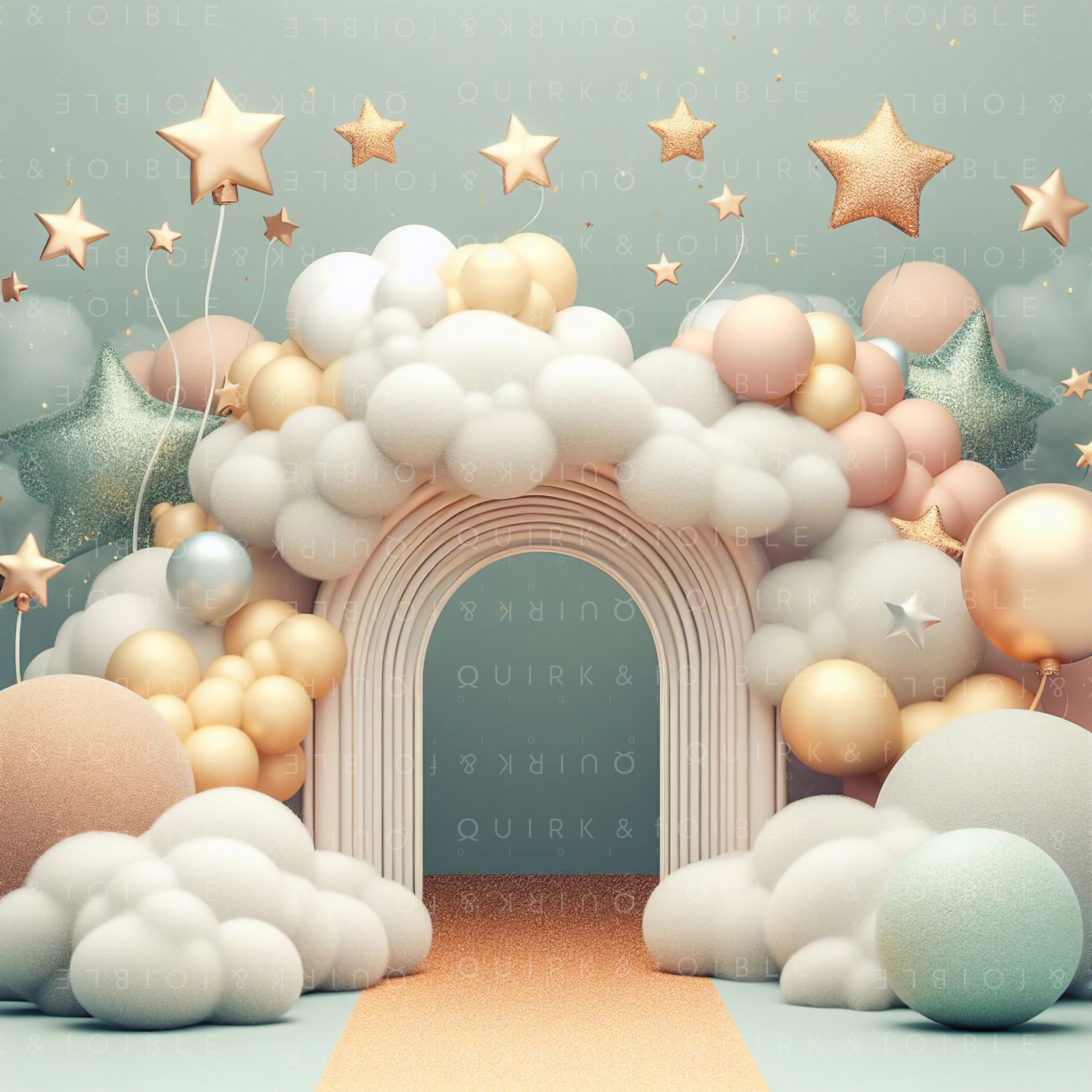 Rainbow Clouds Balloon Arch Digital Backdrop for Children's Birthday ...