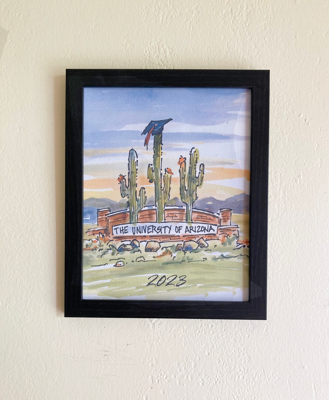 University of Arizona Graduation Watercolor Print: Cactus With Grad Cap ...
