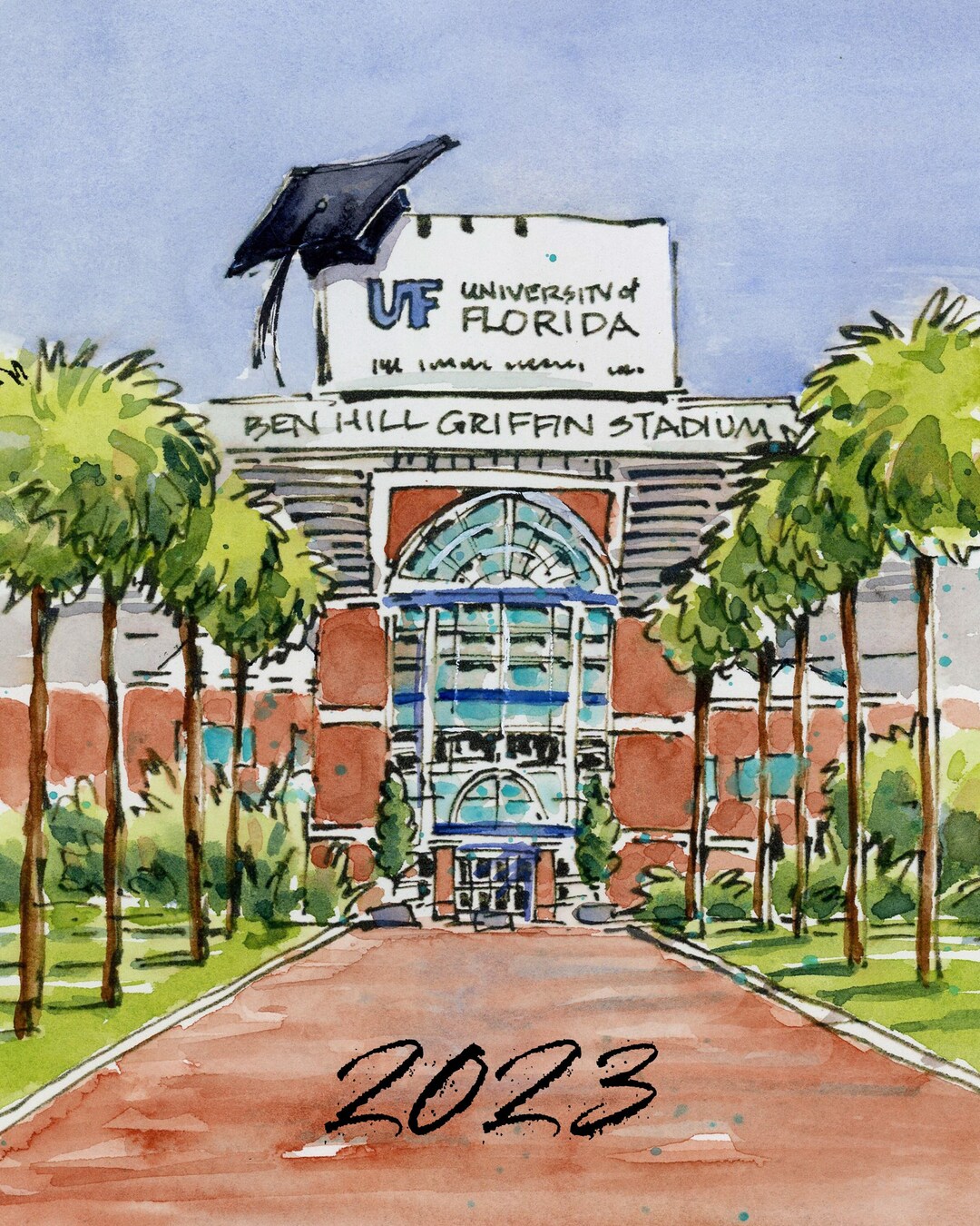 UF University of Florida Stadium Grad 2023 Graduation Gift Watercolor ...