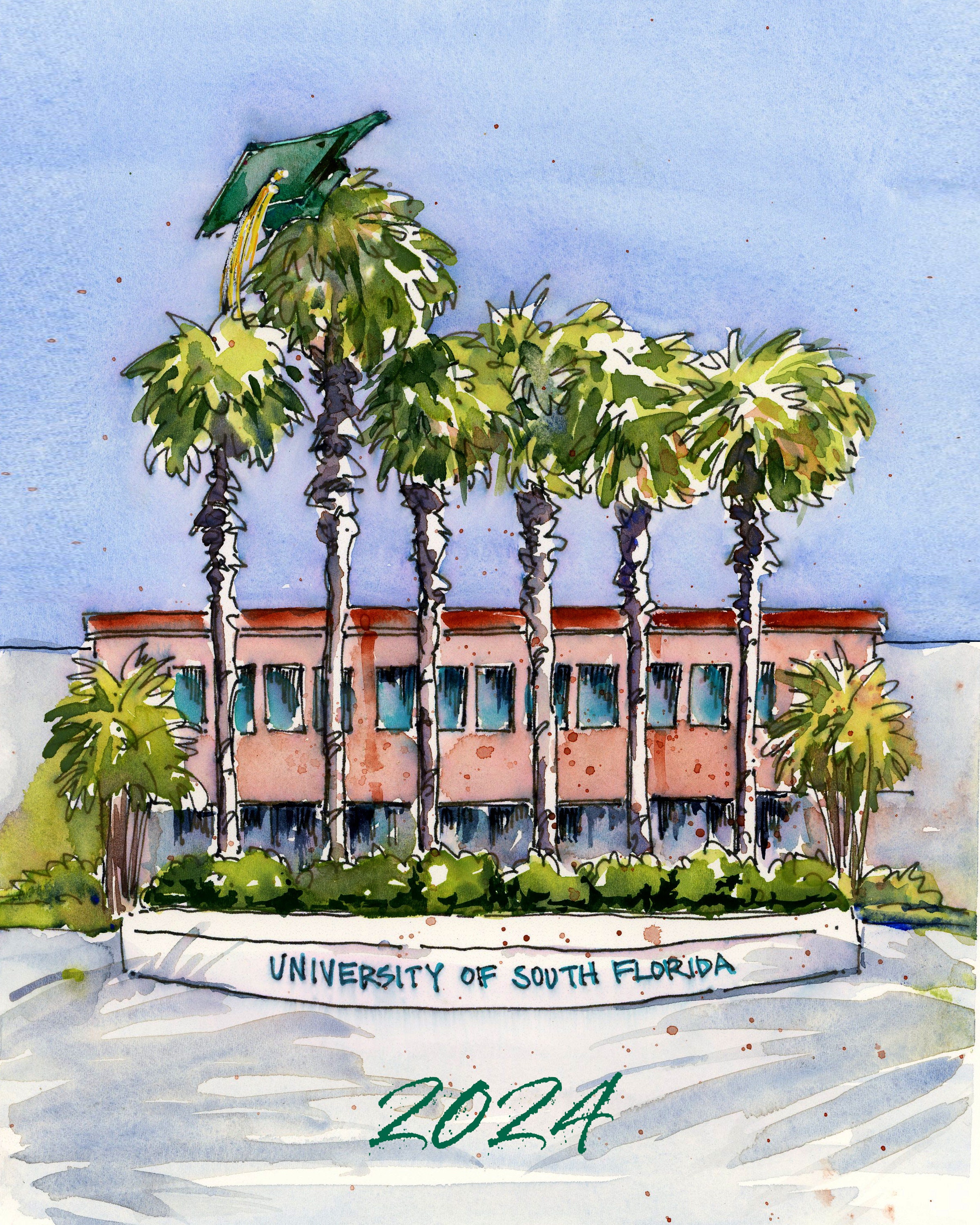 USF University of South Florida Grad 2024 Graduation Gift, Watercolor ...