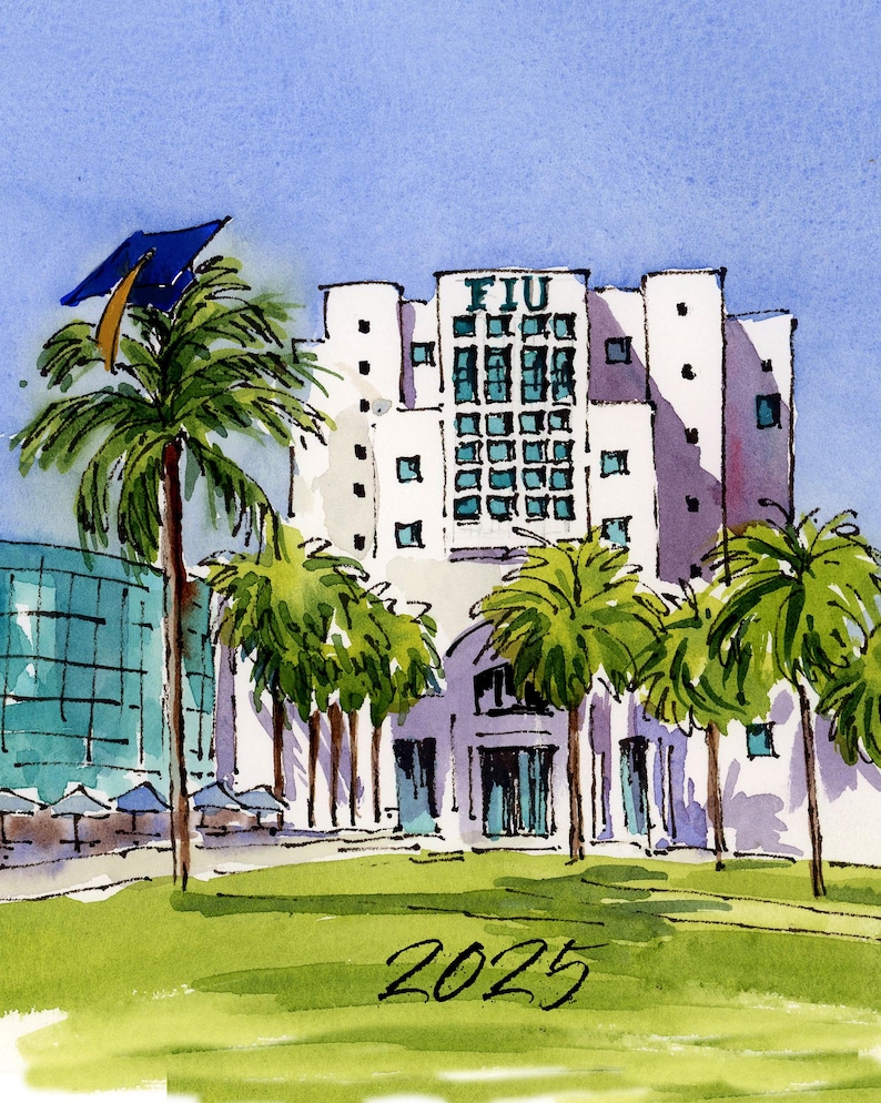 FIU Florida International University Graduate 2025 Watercolor Print ...