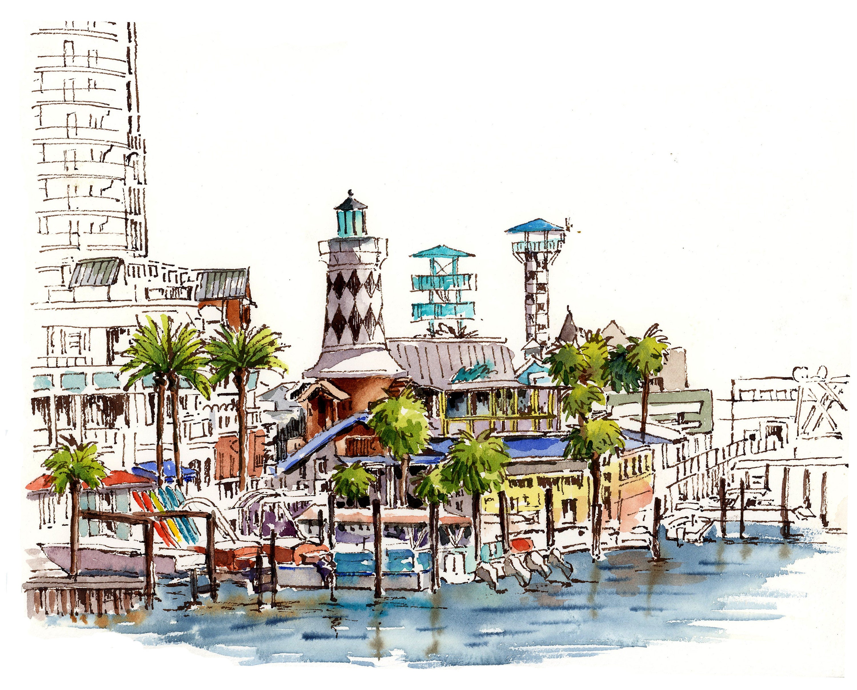 Emerald Grande, Destin Beach Print: Florida Watercolor Sketch Souvenir ...