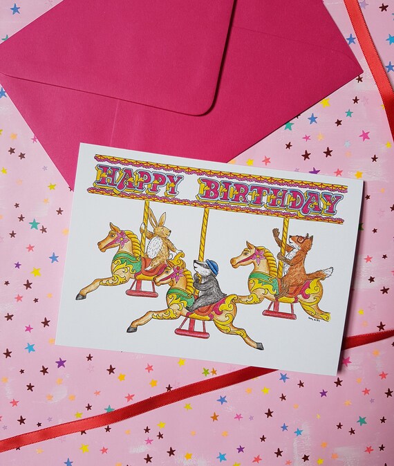Happy Birthday Carousel Card - Etsy