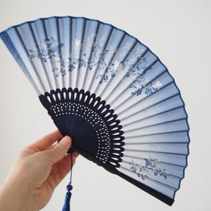Folding Fan - Blue and White Floral Pattern - Etsy
