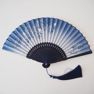 Folding Fan - Blue and White Floral Pattern - Etsy