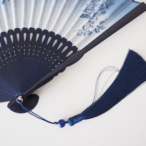 Folding Fan - Blue and White Floral Pattern - Etsy